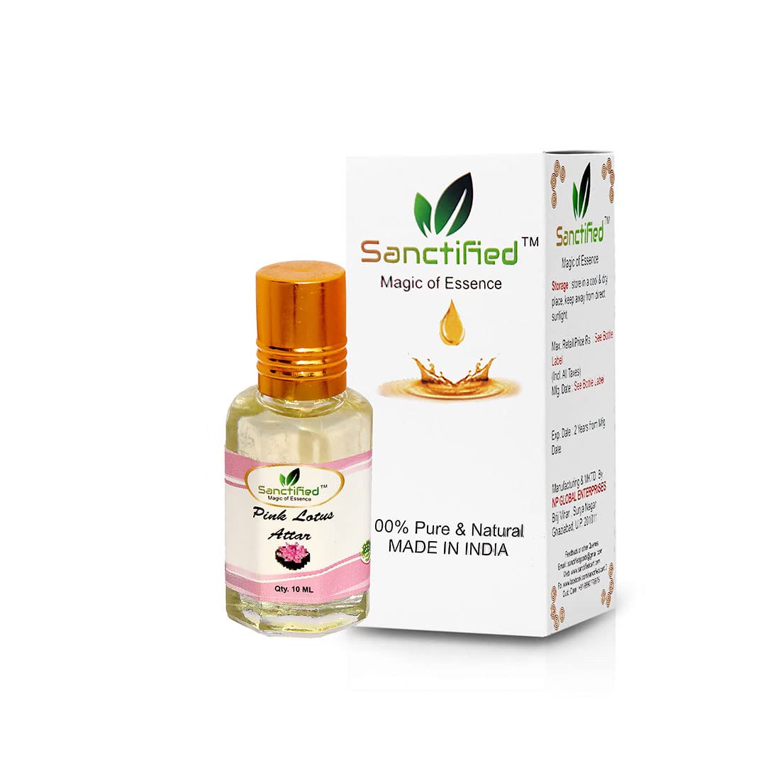 SANCTIFIED Pink Lotus Attar Perfume Natural Long Lasting Non-Alcoholic (10 Ml), Pink Lotus Ittar (Scent Of Honey-Sweet, Rich, Floral And Earthy)