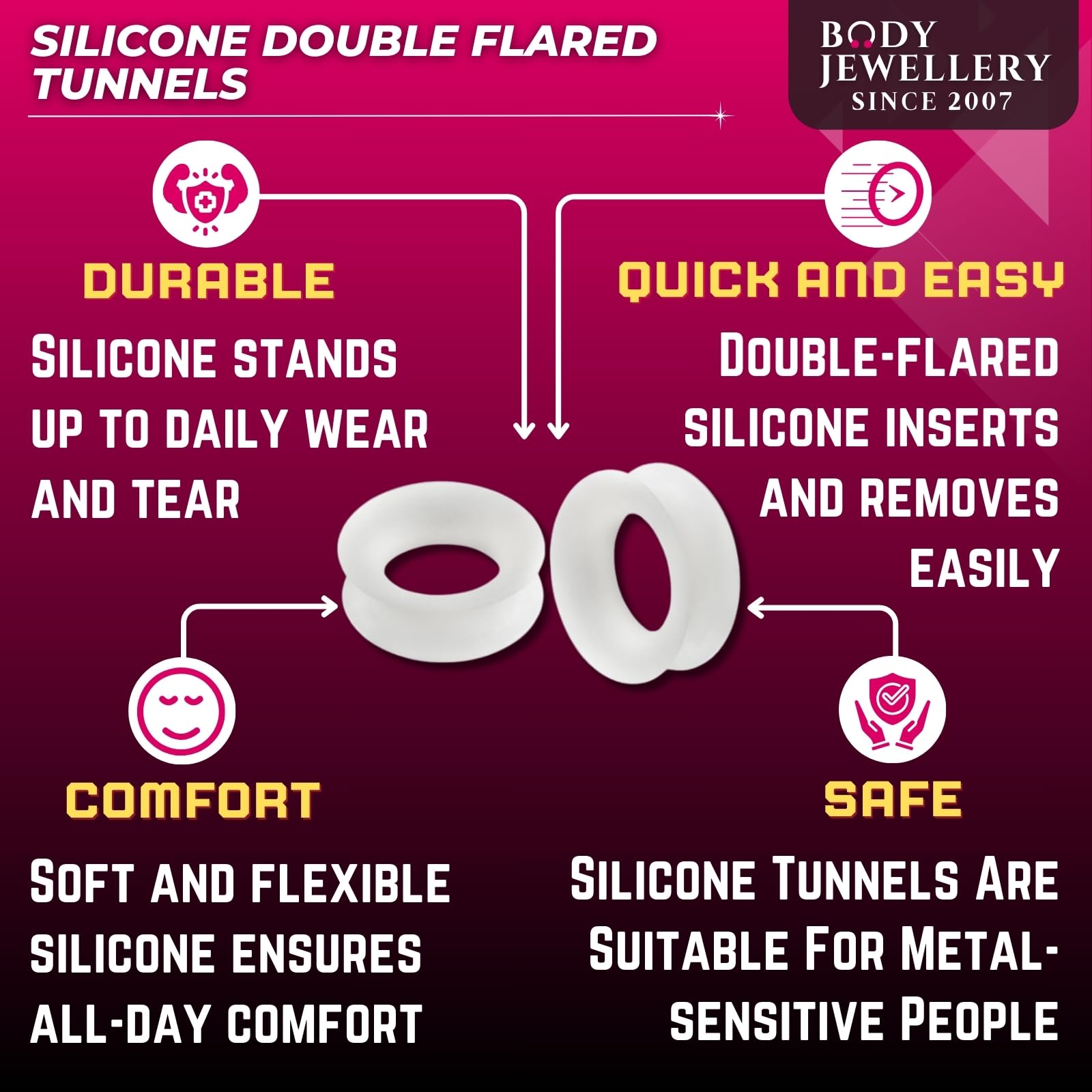 1 1/8" Inch (30mm) - White Silicone Double Flared Ear Plugs - Sold as a Pair