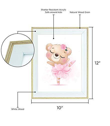 Framed Nursery Wall Art Animals Ballerinas for Girl Baby Room Wall Decor, 10"x12" Wood Frame, Set of 3