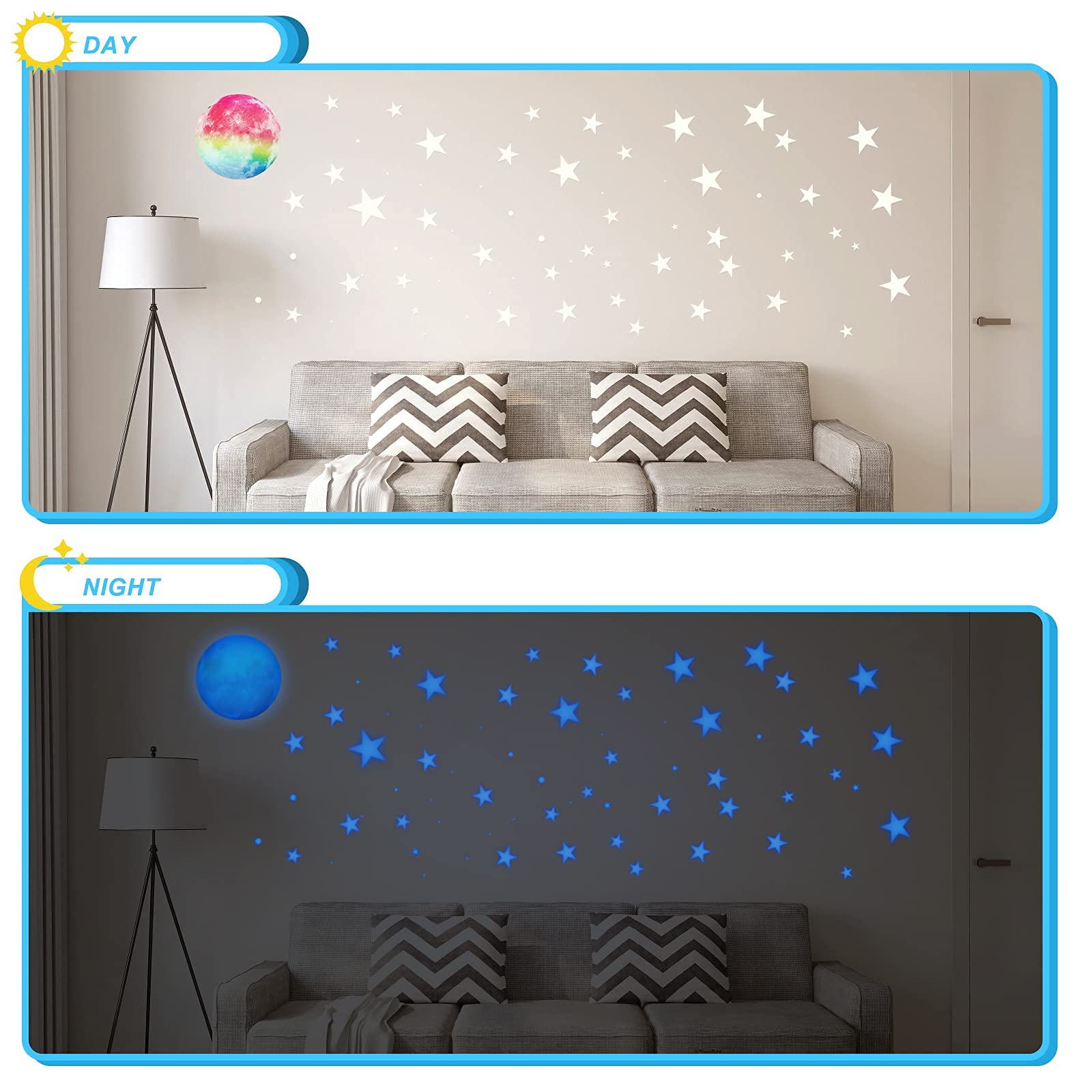 GWHOLE 1085 Pcs Glow in The Dark Stars Stickers Ceiling Wall Decals Moon Stickers for Kids Nursery Bedroom Home Decorations Kids Birthday Gift