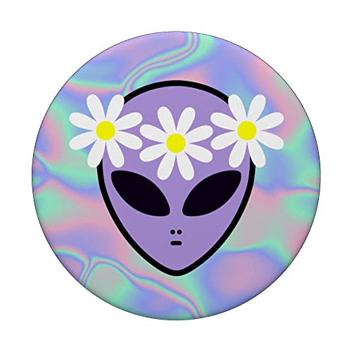 Cute Alien Face Head Hippie Flower Crown Pastel Cyber Y2K PopSockets Swappable PopGrip