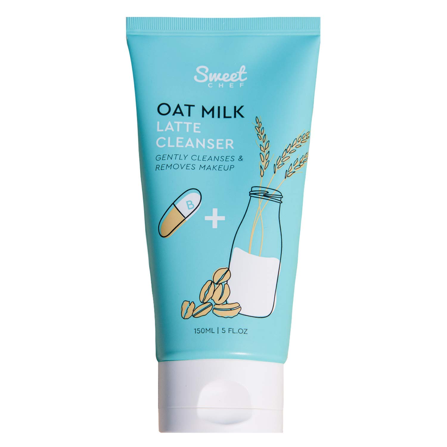 Sweet Chef Oat Milk Gel Cleanser - Antioxidant Rich Gentle Face Wash + Makeup Remover with Hyaluronic Acid + Vitamin B12 - for Problem Skin, Sensitive + All Skin Types (150ml / 5 fl oz)