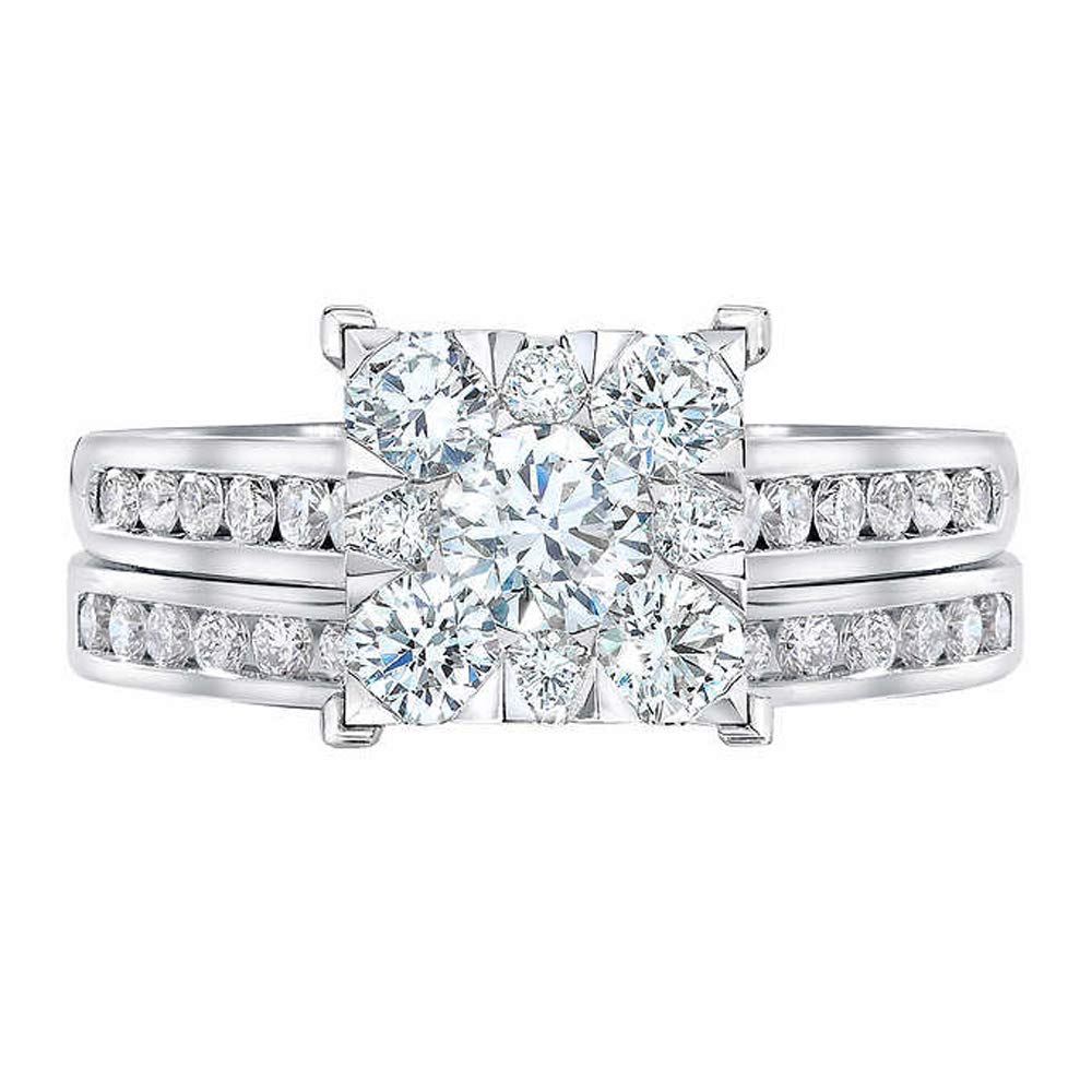 1 3/4 Ct Diamond Princess Cut Framed Engagement Wedding Ring Set 10k White Gold - Size 5