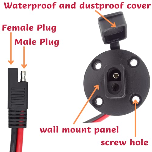 15.8inch 10AWG Power Socket Sidewall Port + 15.8inch 10AWG SAE Extension Cable