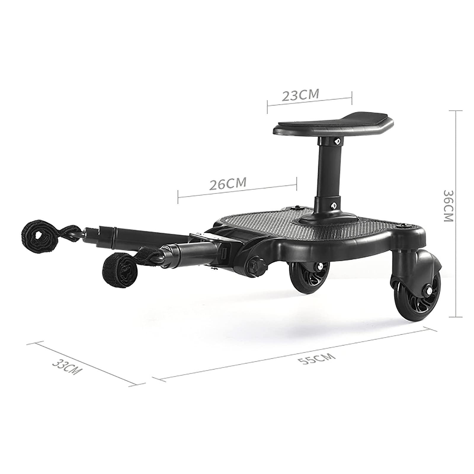 Gdrasuya10 55 x 33 x 36 cm Universal Pram Pedal Adapter, Comfort Wheeled Board Stroller Ride Board with Detachable Seat, Holds Children Up to 25kg