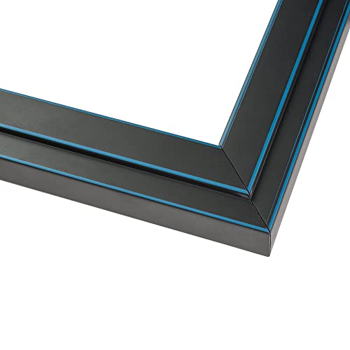 17x15 Frame Black Real Wood Picture Frame Width 1.25 Inches | Interior Frame Depth 0.5 Inches | Gessato Blue Modern Photo Frame Complete with UV Acrylic, Foam Board Backing & Hanging Hardware