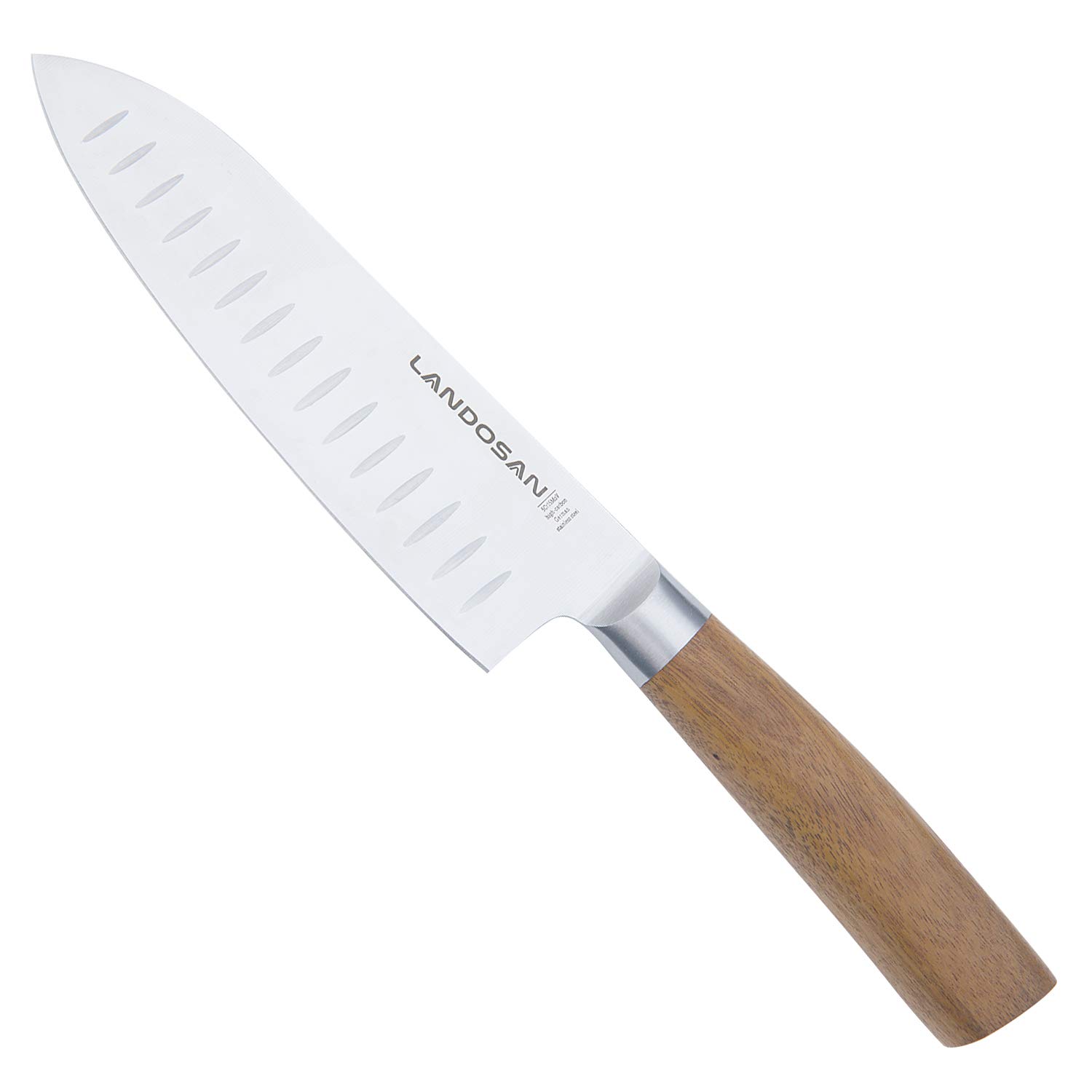 LANDOSAN Santoku Knife 7 inch Kitchen Knives Vegetable Stainless Steel Blade Genuine Wood Handle Cutlery for Home Kitchen and Restaurant…
