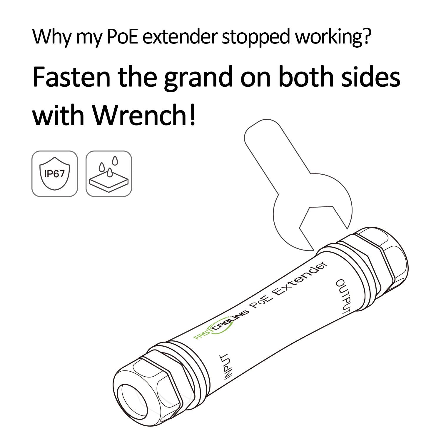 FASTCALBING Waterproof Direct Burial PoE Extender for IP Camera, Ethernet Extension Breaking 100m Distance Limit, IEEE 802.3af/at/bt, PoE+, Plug and Play