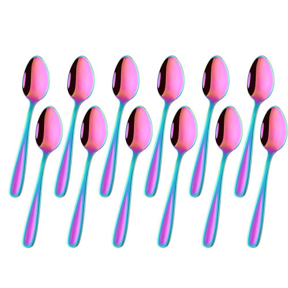 12 Pieces Demitasse Espresso Spoons, Baikai Mini Coffee Spoon,18/10 Stainless Steel Teaspoons Set of 12, 5.5 Inch (Rainbow)