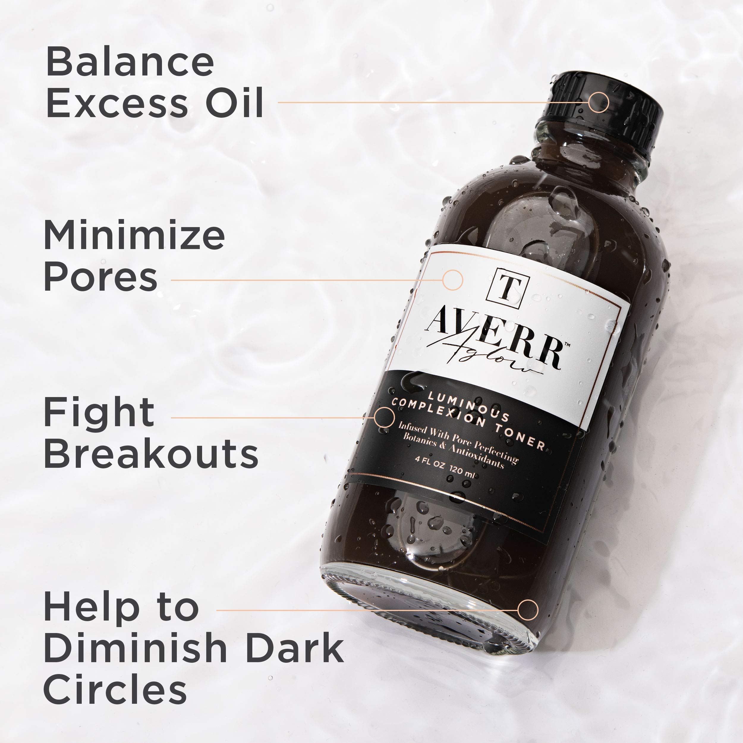 Averr Aglow Luminous Complexion Toner, Face Skincare, Reduce Blackheads Breakouts & Dark Circles, Natural Solution Moisturizing Facial Toner, Hydrating & Soothing Effect