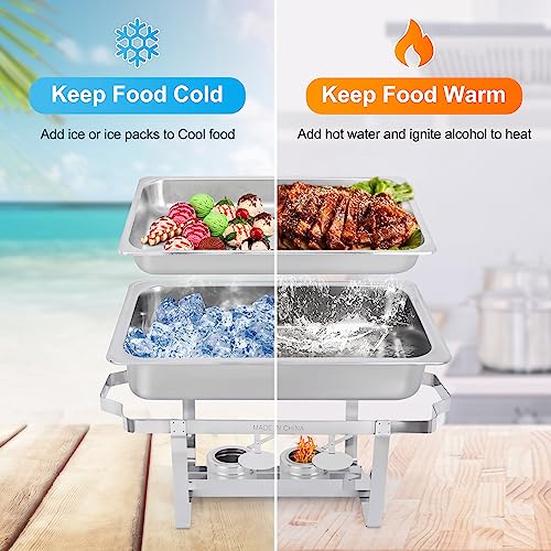 4 Pack Chafing Dish Buffet Set 8 Qt Stainless Steel Complete Chafer Set Catering Warmer Set with Water Pan, Fuel Holder for Parties, Dinners, Catering, Buffet and Weddings