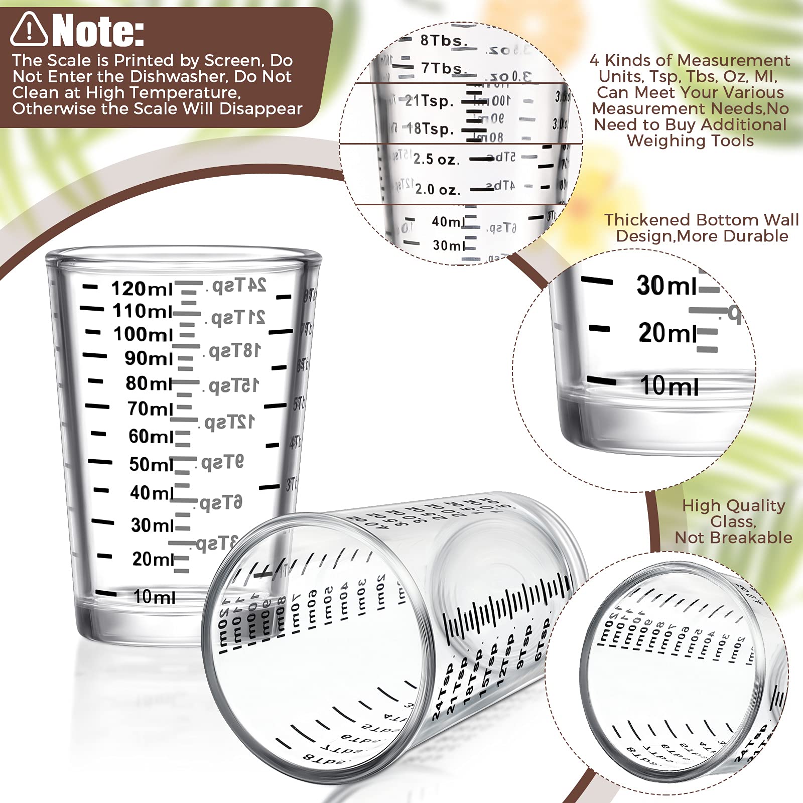 2 Pieces 4 oz Measuring Cup Shot Glass Espresso Shot Glass Liquid Heavy Glass Wine Glass (Black Letters)