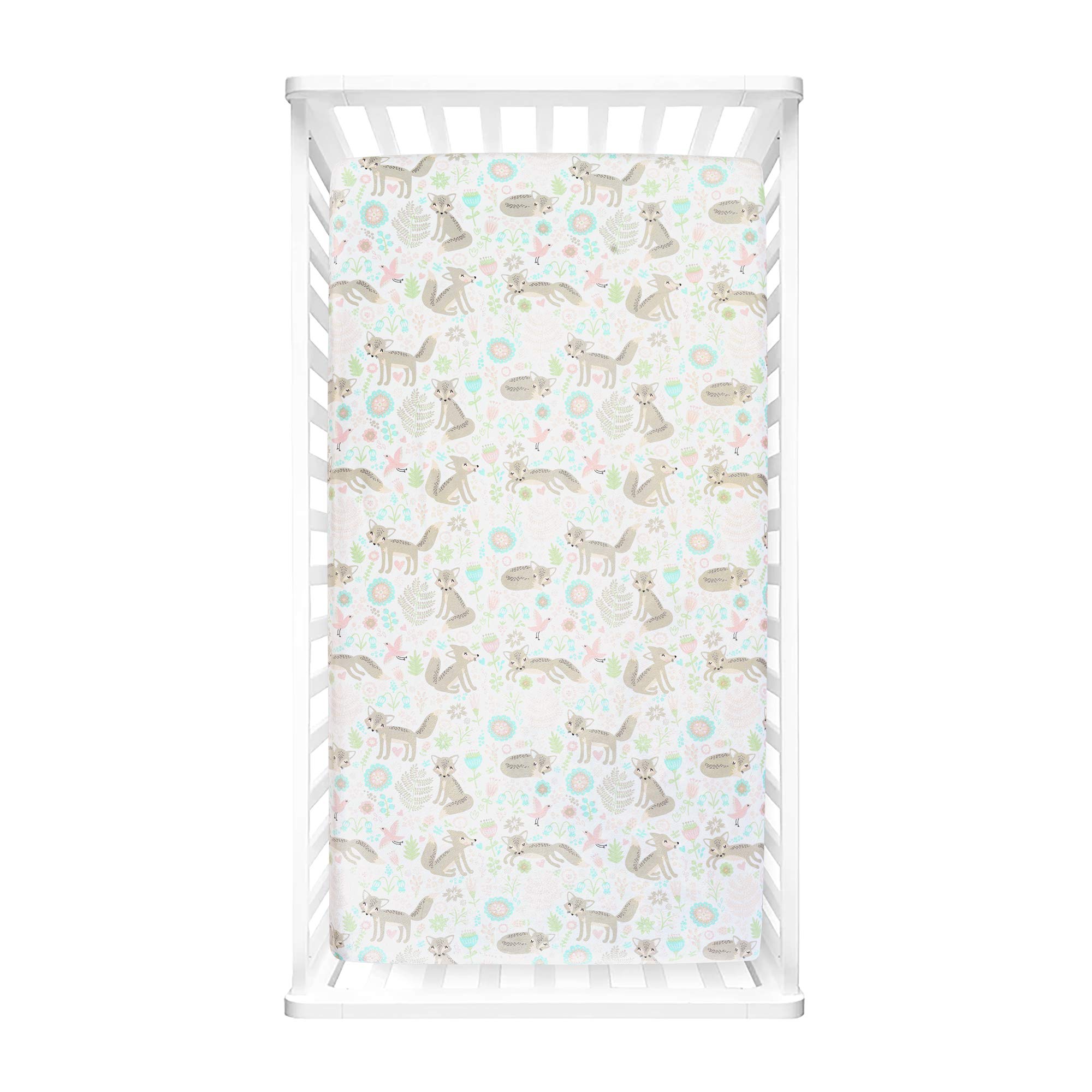 Lush Decor Baby Pixie Fox Soft & Plush Fitted Crib Sheet, 2 Pack, Multi, 28" W x 52" L + 9" Pocket - Baby Bedding - Geometric, Floral & Fox Crib Sheets - Woodland Nursery Decor - Baby Shower Presents