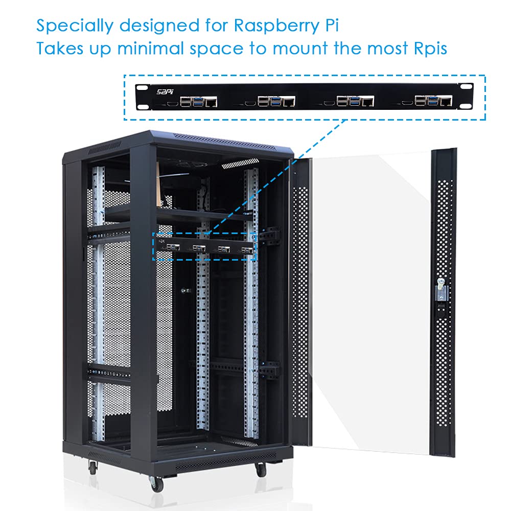 GeeekPi 1U Rack Mount for Raspberry Pi 4, 19" 1U Rackmount Supports 1-4 Units with 4pcs Fans, Aluminum Heatsinks, Micro HDMI Boards, TF Card to FPC Boards for Raspberry Pi 4B