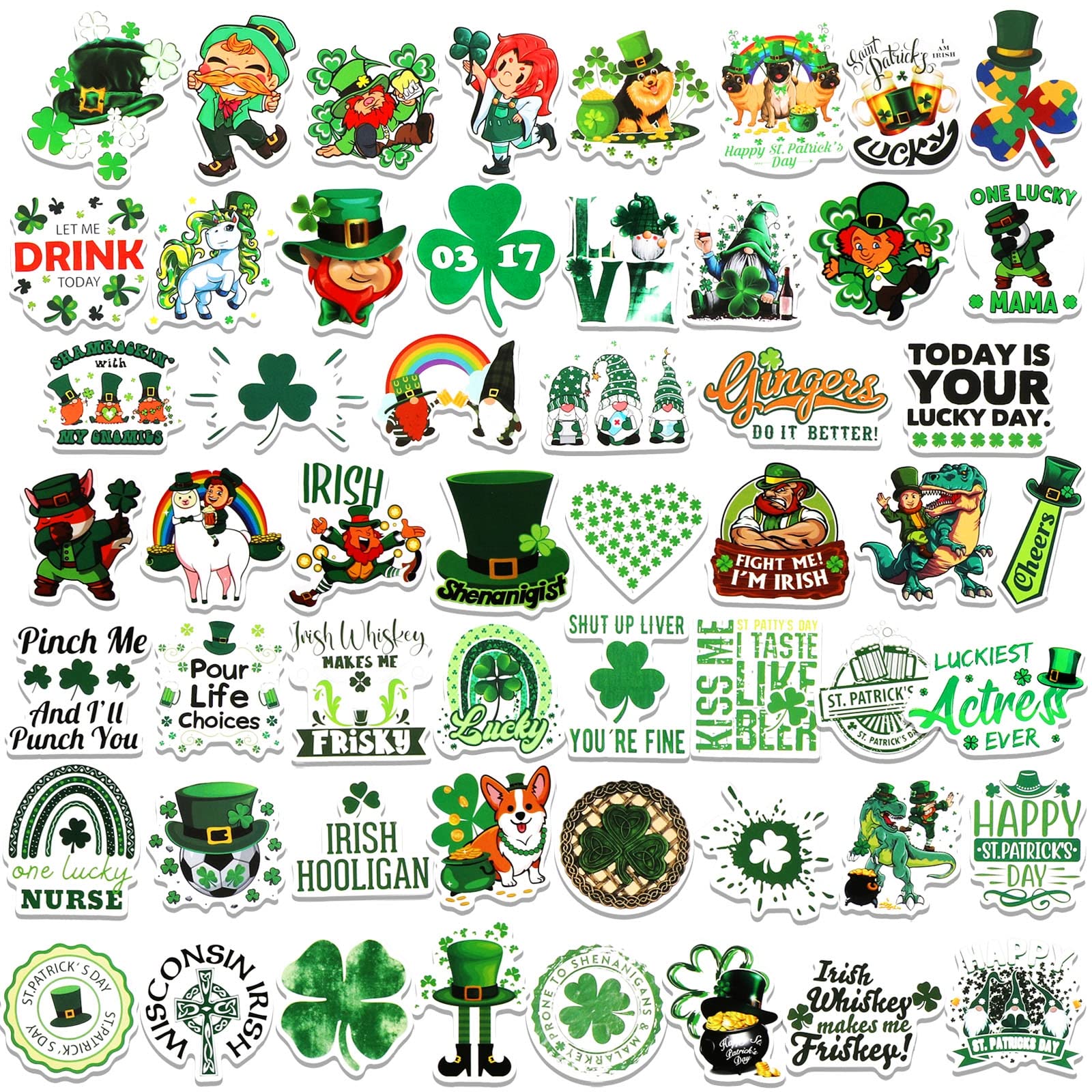 100 Pieces St. Patrick's Day Stickers Shamrock Clover Stickers Lucky St Patricks Day Stickers for Laptop Water Bottle Gifts Cards Envelopes Scrapbooking