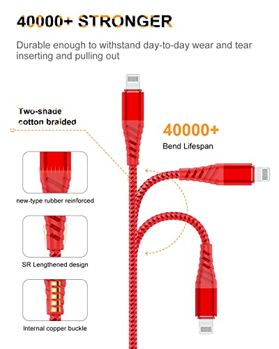 Fashia iPhone Charger Cord 3FT, [MFI Certified] 3Foot USB Lightning Cable,3Feet Fast Charger Nylon Braided USB iPhone Cord for iPhone 13 12 11 Pro X XS Max XR/8 Plus/7 Plus/6/6s Plus-Red