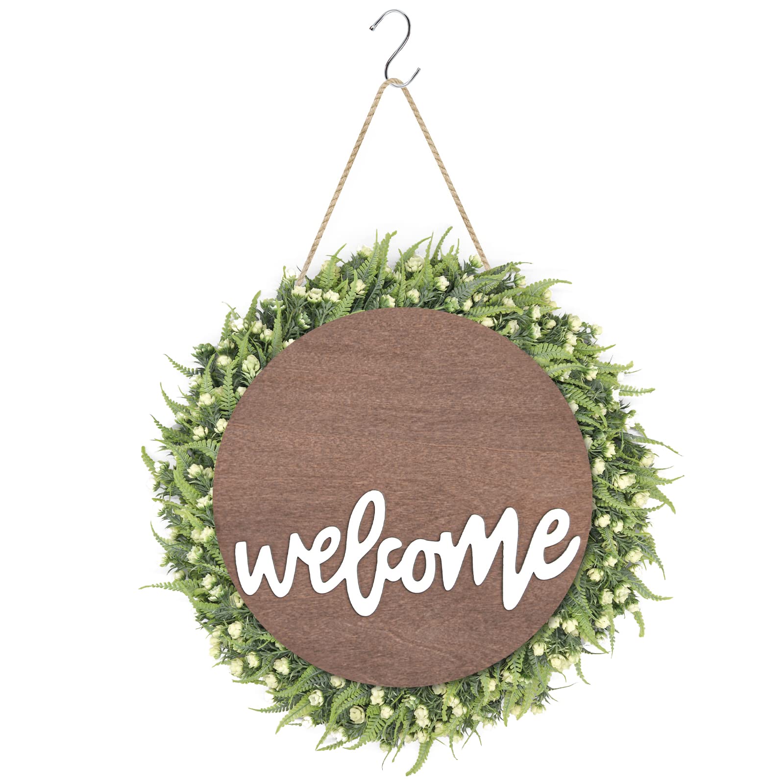 18'' Wreath for Front Door Artificial Spring Wreath for Wall with Green Leaves Porch Farmhouse Patio Garden Festival Celebration Window Party Decor Home DƩcor