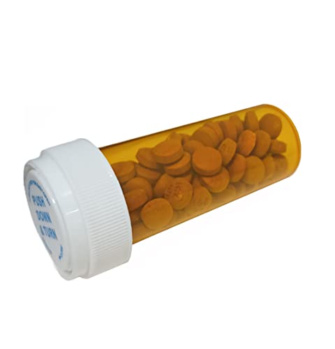 Empty Pill Bottle Vials 16 Dram (2 oz) with Push Down Caps [Pack of 5] Amber Pharmaceutical Prescription Dispensing Bottles with Safety lids with Child Resistant Caps - Plastic Medicine Bottles (5)