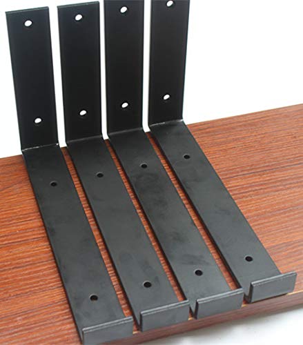 8 Pack - 9.25"L x 6"H x 1.5"W J Lip Shelf Bracket Rustic Industrial Farmhouse Iron Metal Wall Floating Shelf Bracket Metal Shelf Bracket, Industrial Shelf Bracket, Shelf Supports with Screws