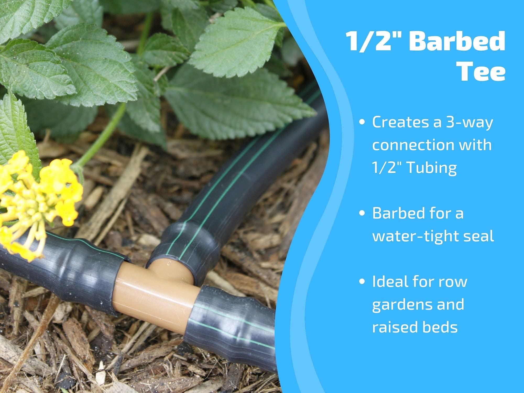 Habitech 1/2" Tee Drip Irrigation Fittings (12 Pack) - Barbed Drip Line Connector Tees compatible with Rain Bird and Most 1/2" Irrigation Tubing or Sprinkler Systems