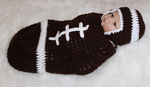 Handmade Newborn Baby Boy Football Snuggle Sack Cocoon Baby Bonnet Photo Prop Shower Gift