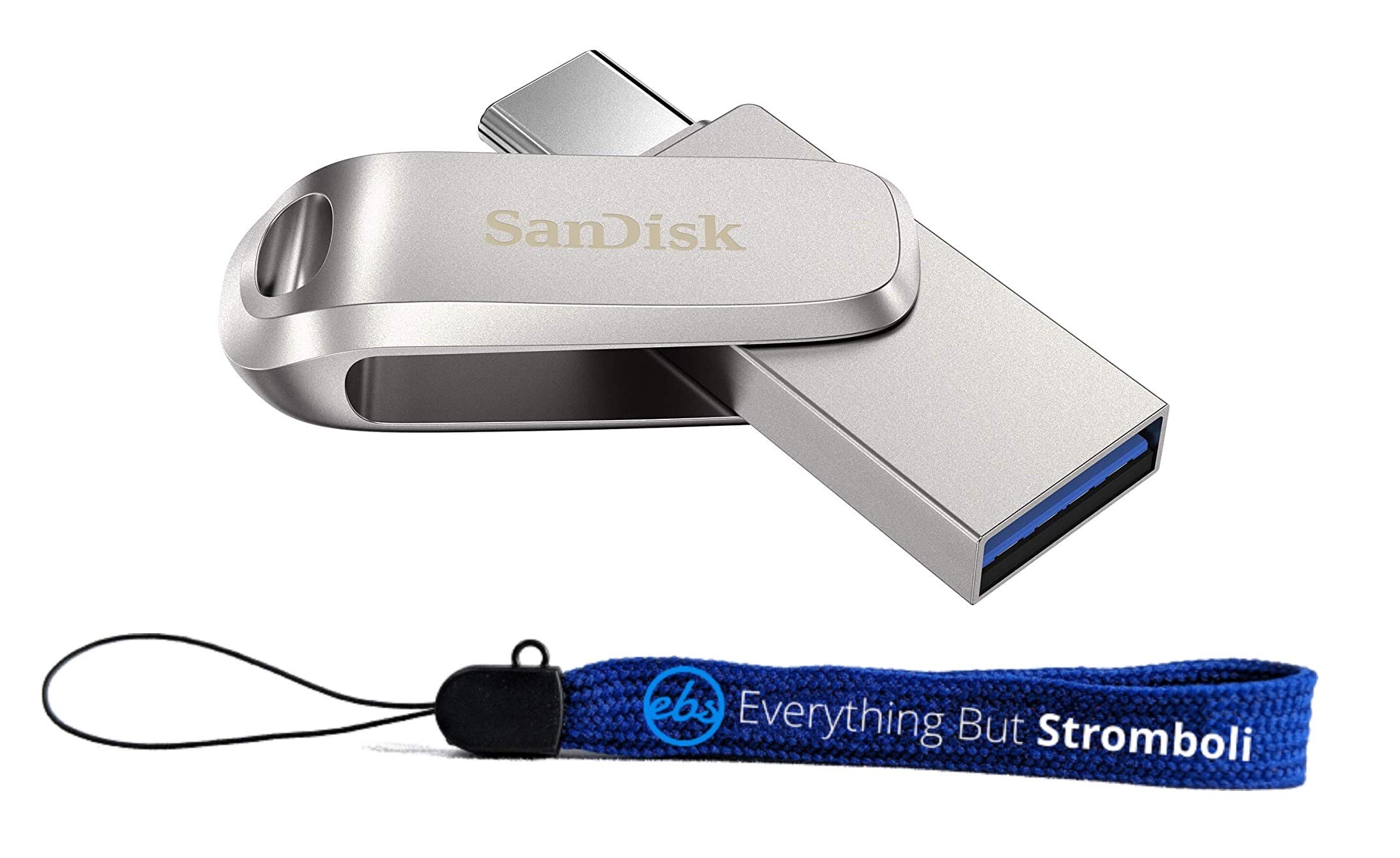 SanDisk Ultra Dual Drive Luxe USB Type-C 64GB Flash Drive for Microsoft Lenovo Yoga, Surface Pro 7, Galaxy Book Pro 2-in-1 Laptops (SDDDC4-064G-G46) Bundle with (1) Everything But Stromboli Lanyard