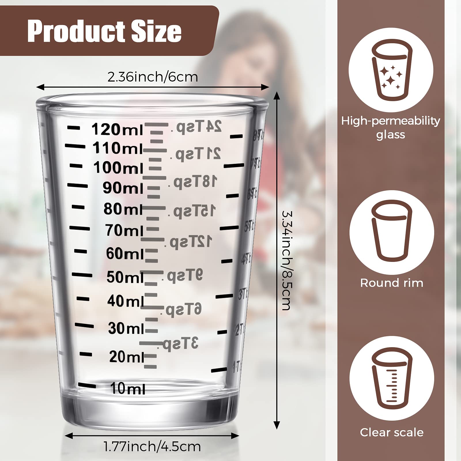 2 Pieces 4 oz Measuring Cup Shot Glass Espresso Shot Glass Liquid Heavy Glass Wine Glass (Black Letters)