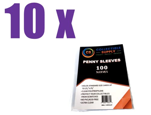 10 Pack Collectible Supply Penny Sleeves 100 Ct. Standard Size (1000 Total Sleeves) Trading Gaming Card Storage & Protection