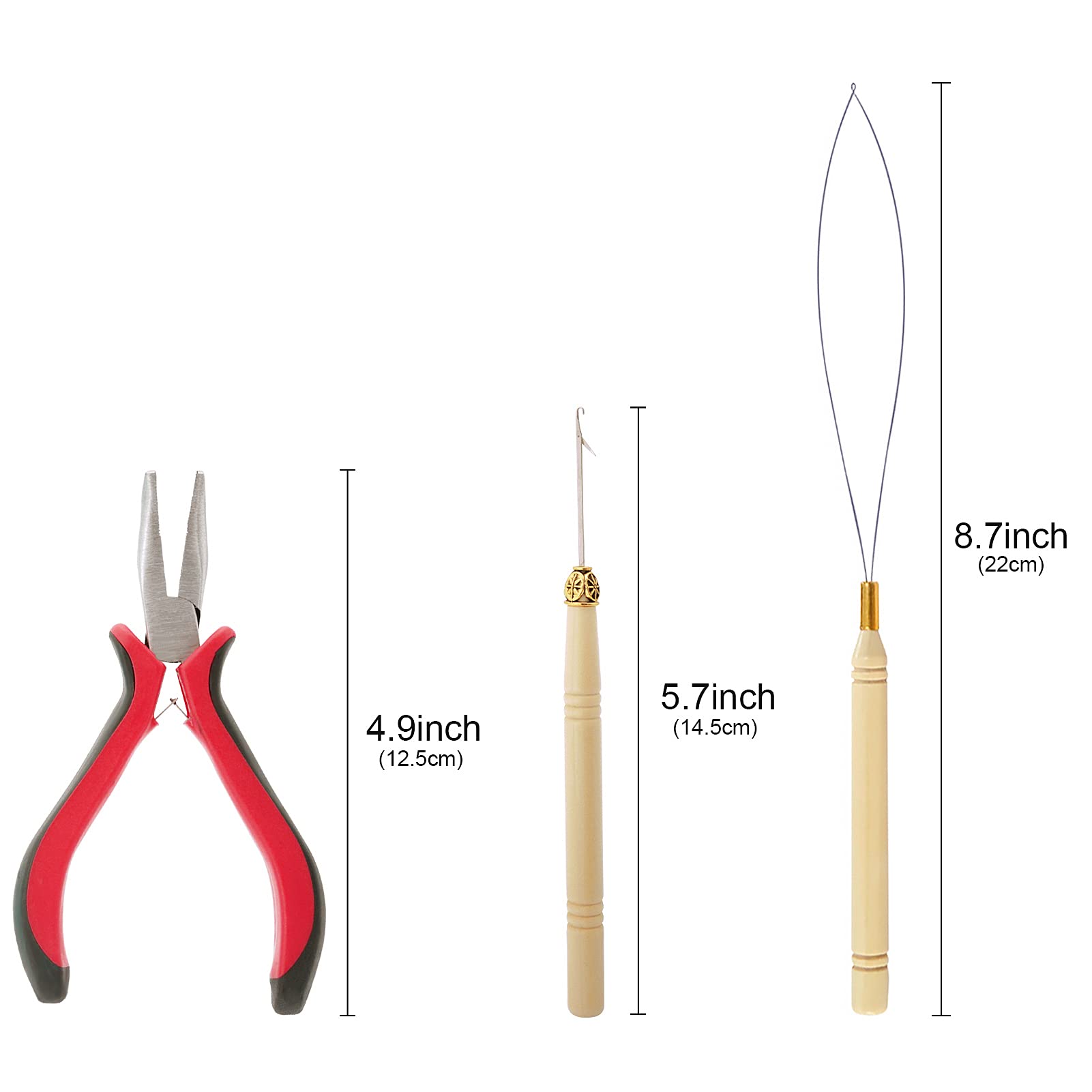 Hair Extension Tool Kit, Bead Device Tool, Silicone Lined Links Beads, Curved Hair Plier, for Tinsel and Feather Hair Extensions or Removal (Beige)