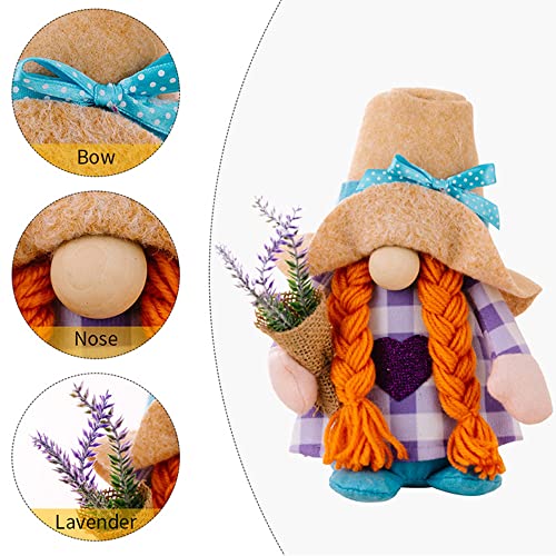2PCS Purple Lavender Gnomes Plush, Spring Summer Gnomes Decorations for Home, Kitchen Tiered Tray Tomte Decor, Valentine Stuffed Gnomes Gifts for Women, Handmade Ornaments Swedish Home Decorations