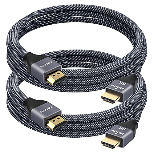 MINJANDLEE 2Pack 8K HDMI 2.1 Cable 48Gbps Certified Ultra High Speed HDMI Braided Cord 10ft, 4K120 8K60 144Hz eARC HDR HDCP 2.2 2.3 3D, Compatible with Ethernet PS5, PS4, X-Box Series X, LG QLED TV