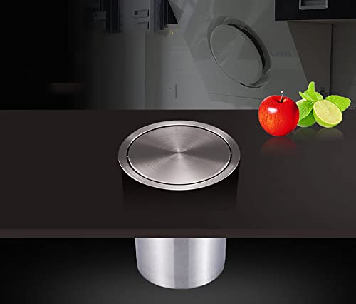 Built-in Countertop Kitchen Trash Cans Trash Bin Waste Chute - Stainless Steel Balance Swing Flap Lid - Round Recessed Garbage Can,Silver