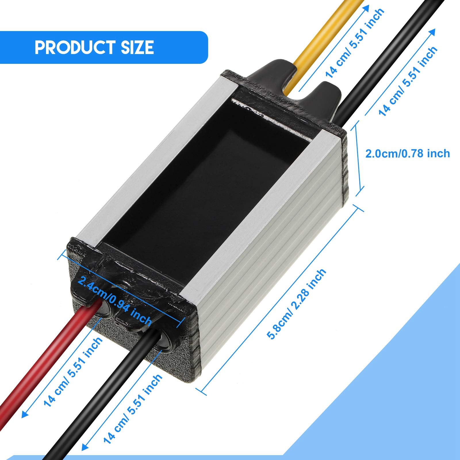 2 Pieces Car Power Converter Waterproof 12V to DC 5V Buck Voltage Regulators 3A 15W Voltage Converter Module for Car Truck Boat Solar System (Accept DC 8V - 22V Inputs)