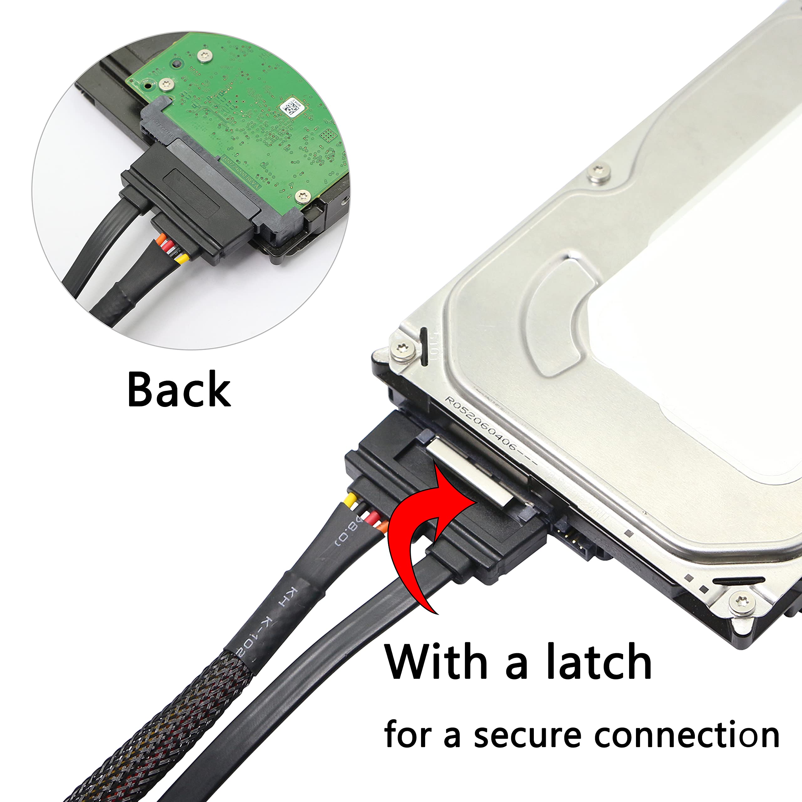 GELRHONR 22Pin SATA Power Extension Cable,22 Pin(7+15) Sata Male to Female Data and Power Combo Extension Cable with Locking Latch,for HDD,SSD,Optical Drives, DVD Burners, PCI Cards-50CM(6Gbps/s)