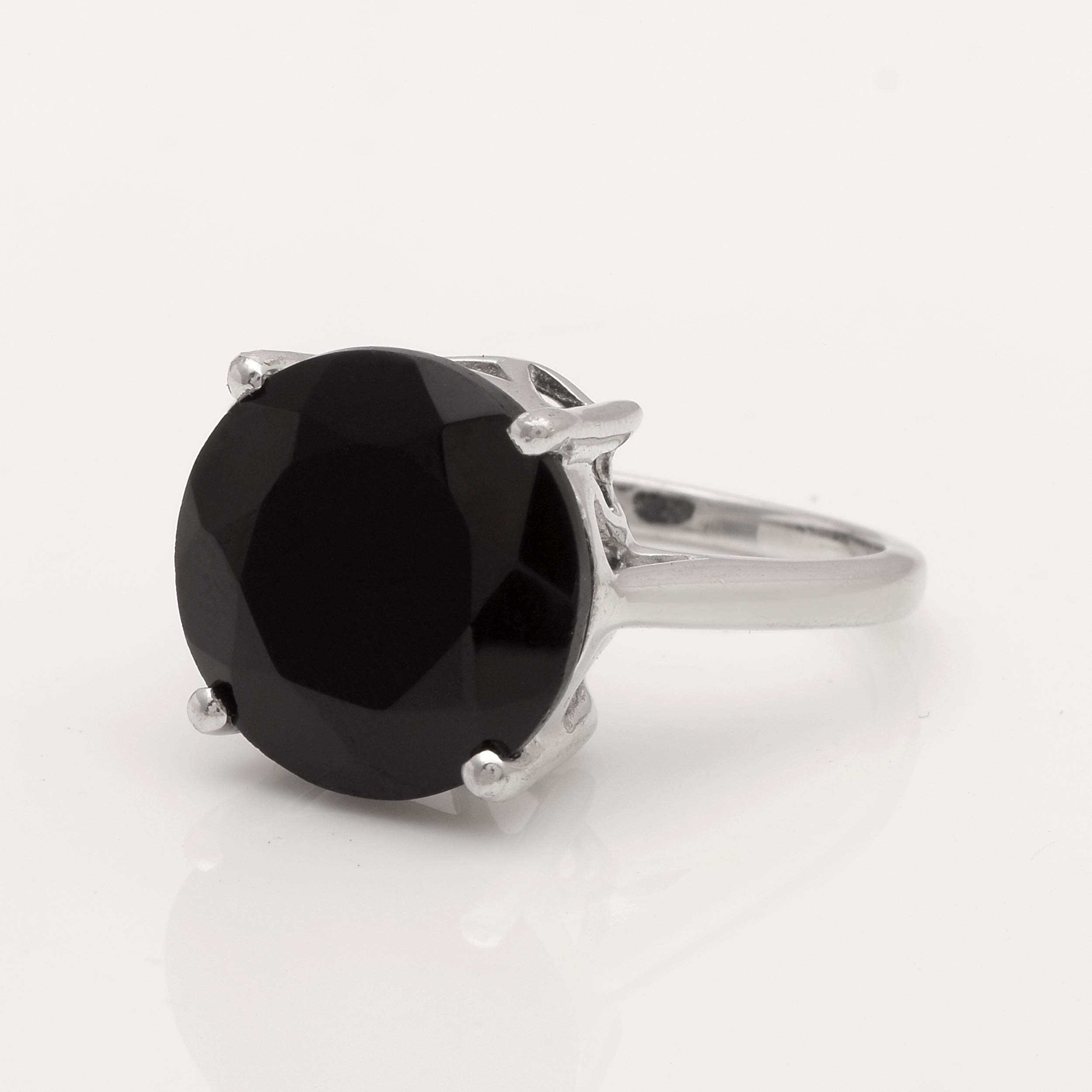 10 MM Round Cut Four Prong Set Black Onyx Gemstone 925 Sterling silver Unisex Ring (5.5)