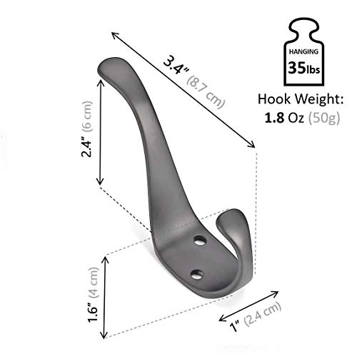 Ambipolar 10-Pack Elegant Coat Hooks Wall Mounted, Decorative Heavy Duty Double Matt Black Wall Hooks for Hanging, Coat Hooks, Purse Rack, Hat Hooks with Screws