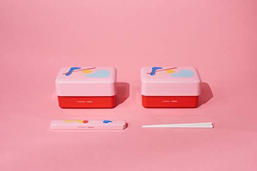 POKETO x TAKENAKA Limited Model, Pool color, Perfect for Lunch Bento Time, Made in Japan (POKETO Nibble Bento Box(Pink x Red))