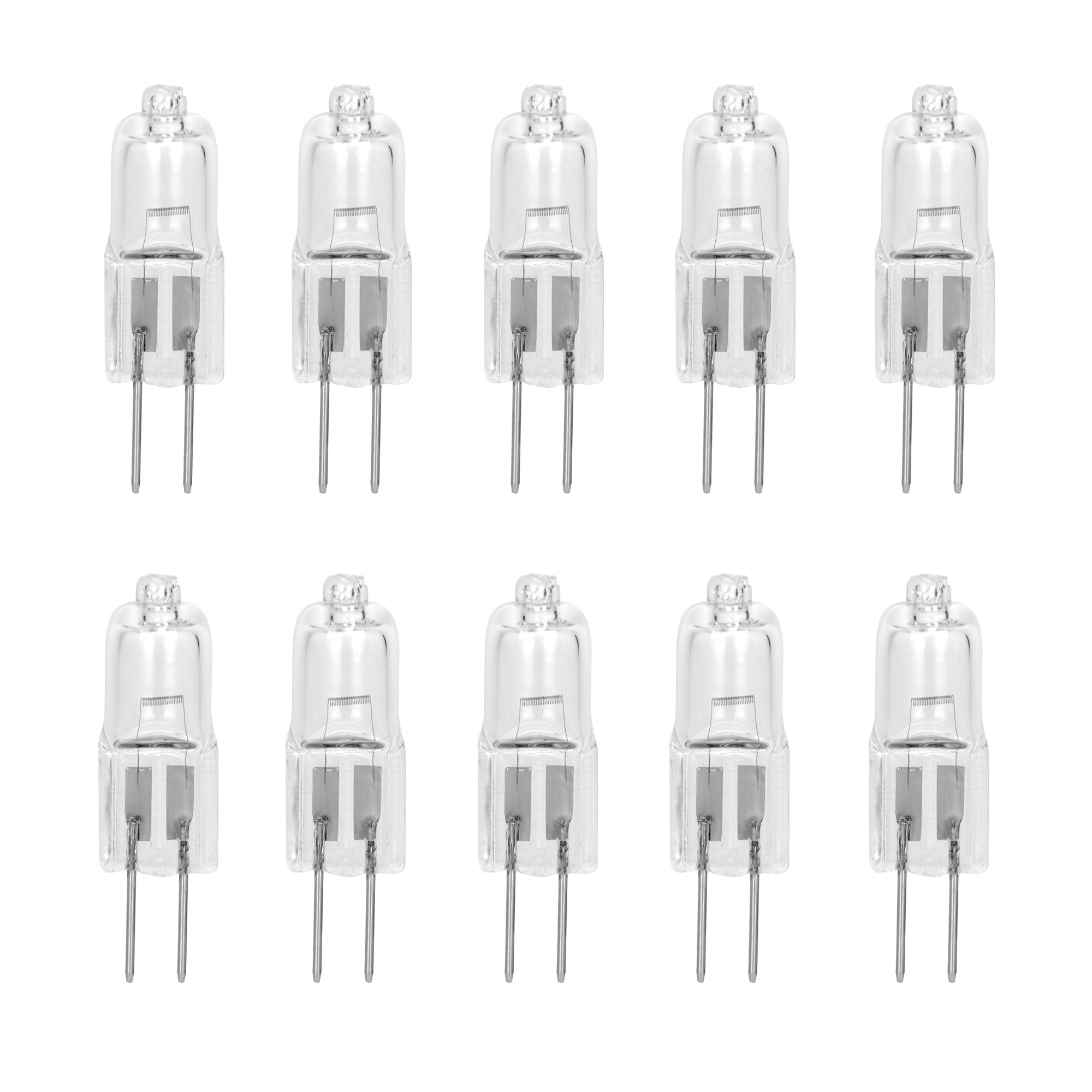 10 Pack DIAMOND CLEAR LENSE 35 Watt AC DC 12 Volt Light Bulb Replacement T3 JC G4 2 Pin Base Halogen Landscape Path Boat Lamp 12V 35W Bi-Pin 2700k Clear Warm White Glass Capsule Low Voltage Lighting