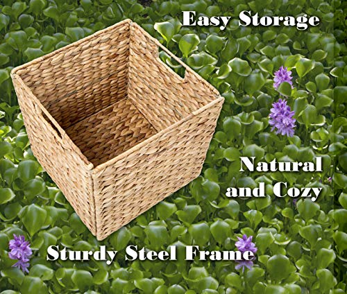 4 Decorative Hand-Woven Small Water Hyacinth Wicker Storage Basket, 13x11x11 Perfect for Shelving Units