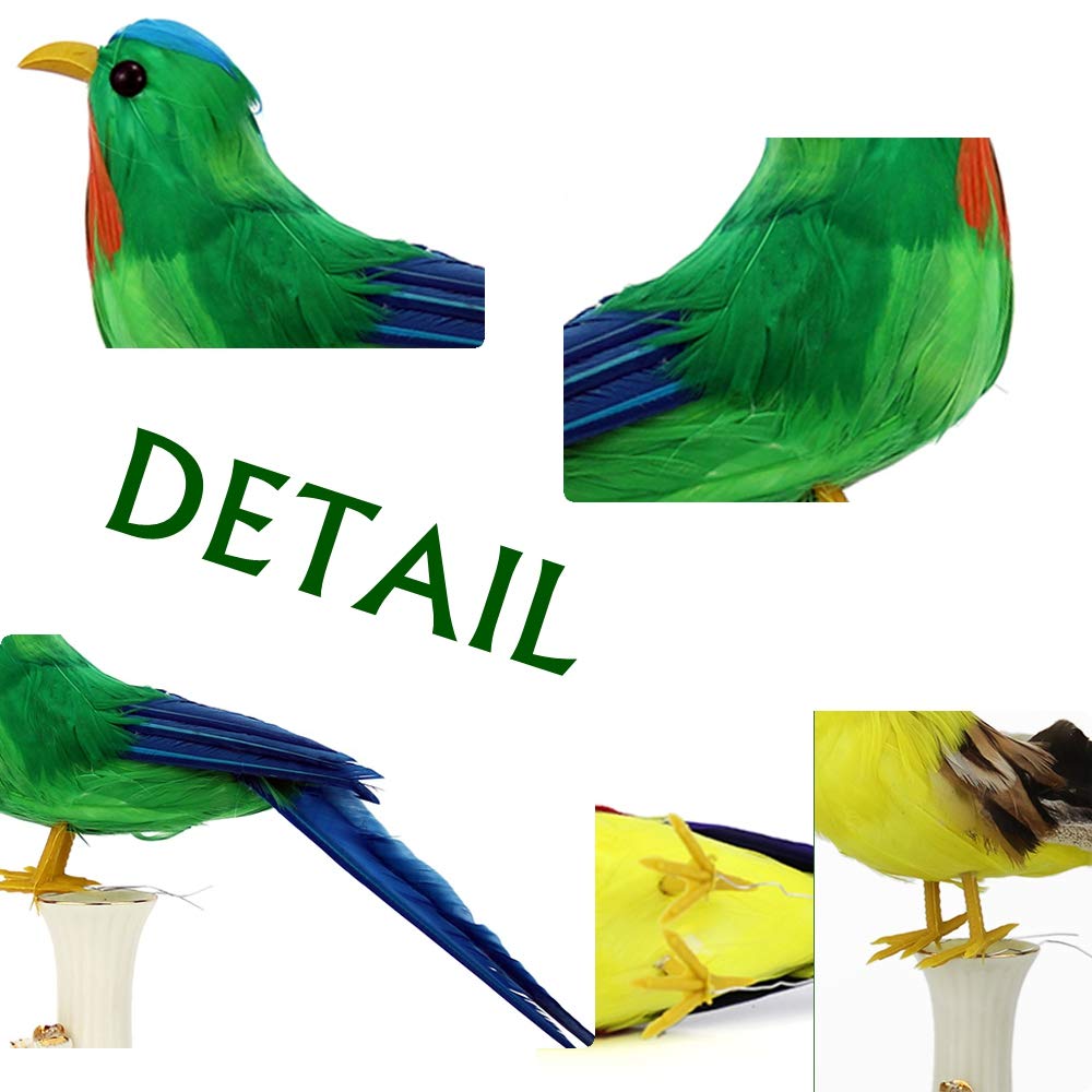 10" Green Fake Bird Feather Artificial Foam Bird Decorative Figurines Statues for Modern Home Garden Zoo Ornament Decoration
