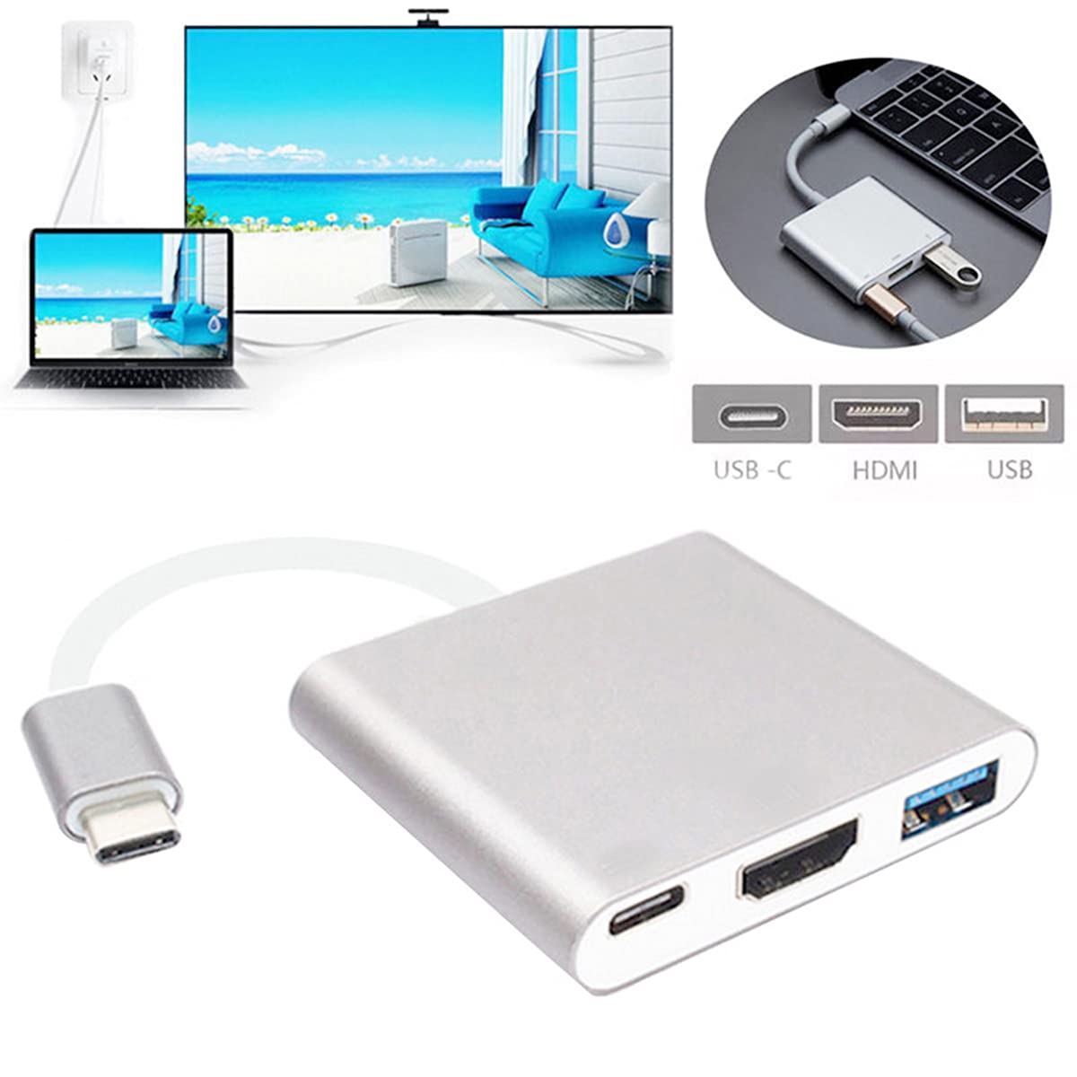 XIAYIO USB C to HDMI Adapter, USB C to HDMI 4K Hub, 3 in 1 USB 3.1 and Type-C PD Port Compatible with MacBook/MacBook Pro/Air, iPad, Samsung Galaxy S9/S10/ S20/ S21/Note 9/Note 10/Note 20