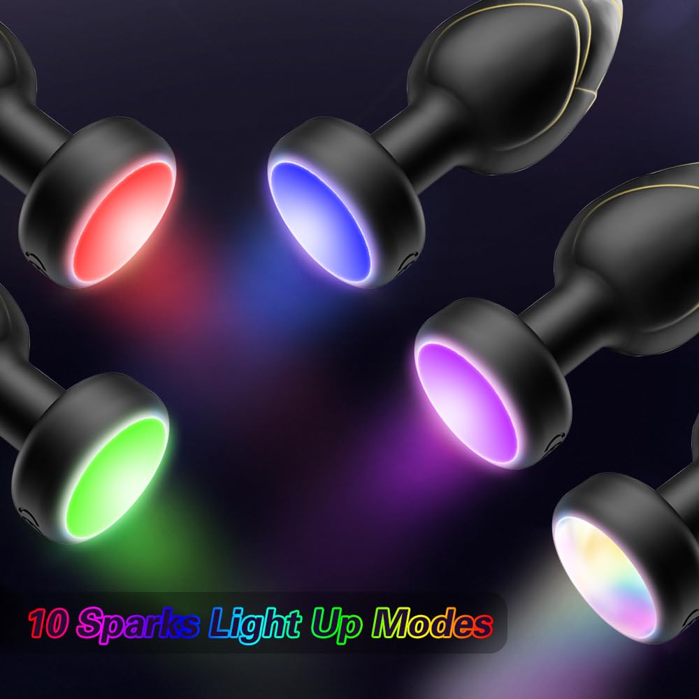 10 Modes Vibrating Butt Plug - LED Colorful Light up Remote Control Anal Plug for Prostate Massage, Adult Sex Toys Black