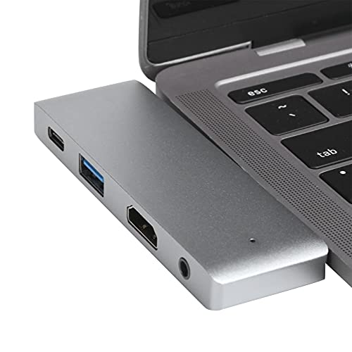 USB C Hub, 4in 1 Type C Hub Docking Station Type‑C to HD Multimedia Interface+Audio3.5+USB3.0+USB-C Adapter with Aluminium Alloy Material for Laptop, PC, Computer, Mobile HDD, Flash Drive