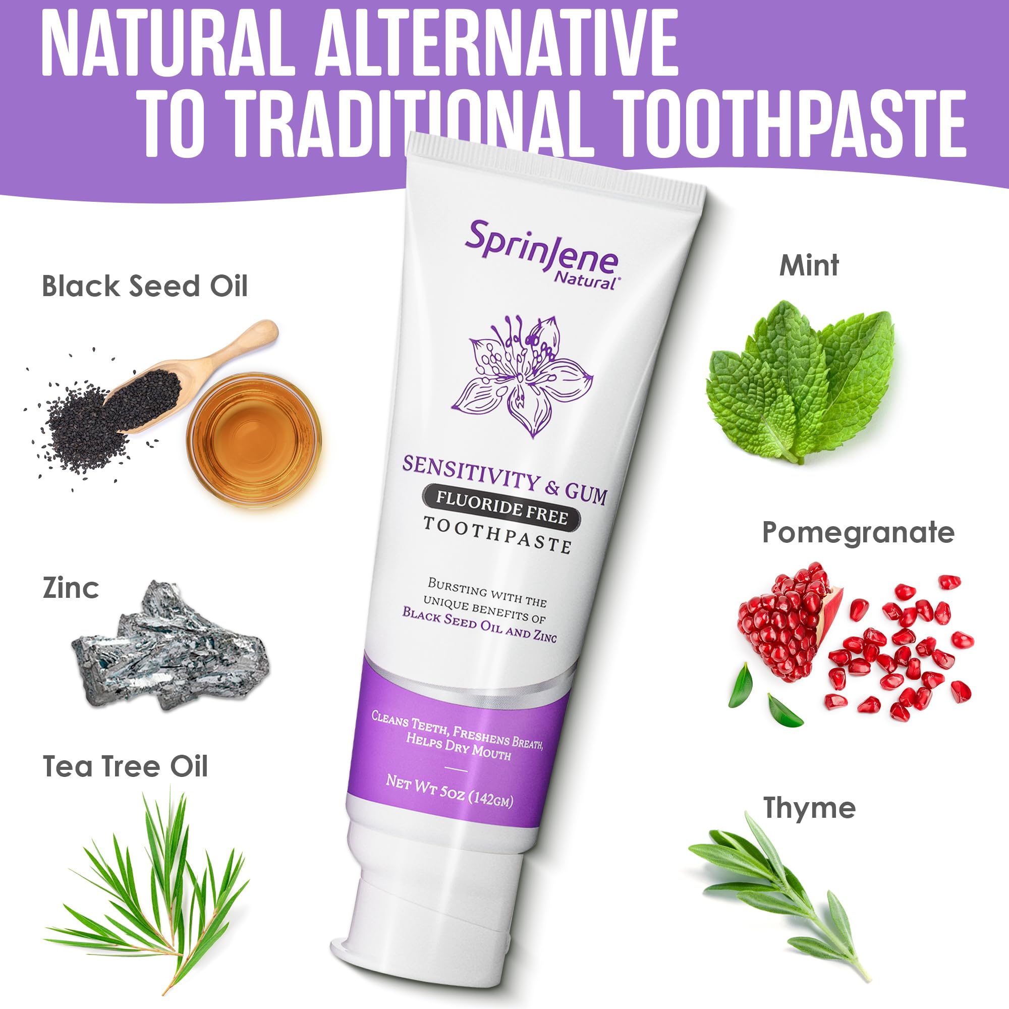 SprinJene Natural Sensitivity & Gum, Fluoride Toothpaste for Sensitive Teeth | Natural Toothpaste for Cavity Protection | 2 Pack