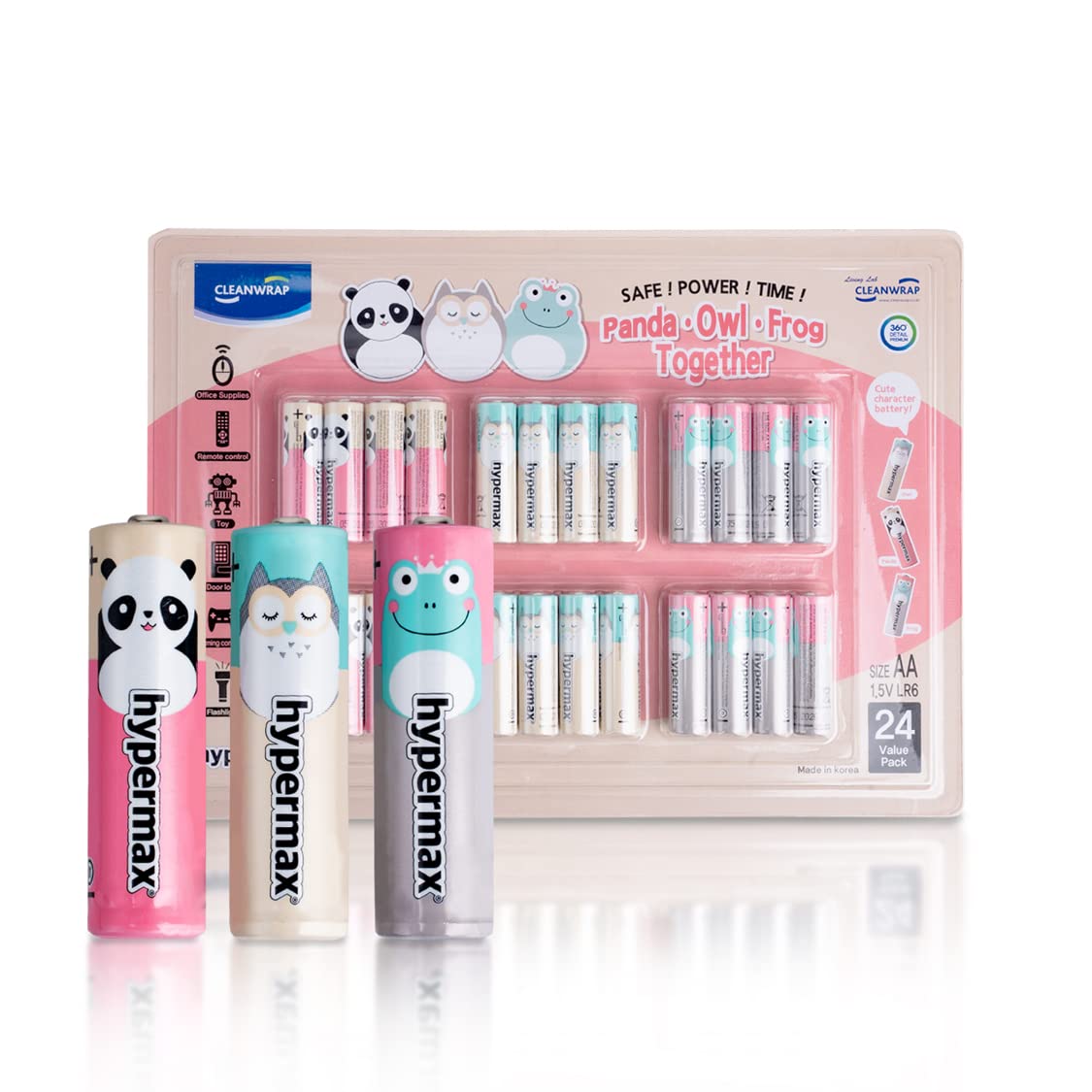 CLEANWRAP Hypermax Cute Character Long-Lasting All-Purpose High-Performance Alkaline AA Batteries (1.5V - 24 Pack) | AA Battery, Double A Batteries, AA Batteries 24 Pack, Batteries AA Size