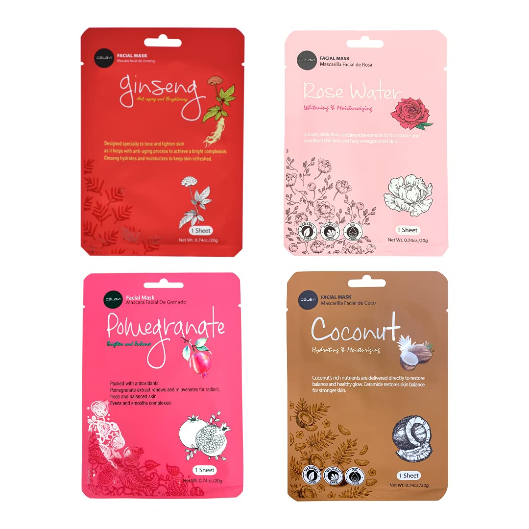Celavi Essence Facial Sheet Face Mask Variety Set (17-Packs) Classic Korean Skincare