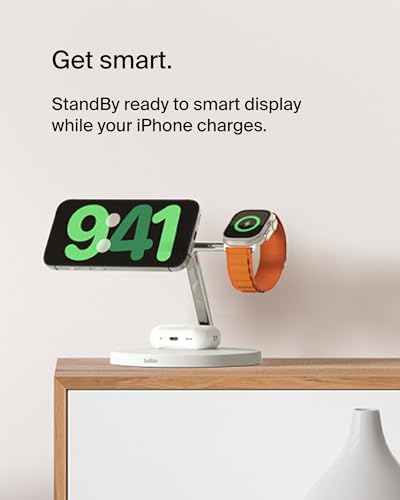 Belkin MagSafe 3-in-1 Wireless Charging Stand (Older 2021 Release) for Apple Watch, iPhone Series, AirPods - Black