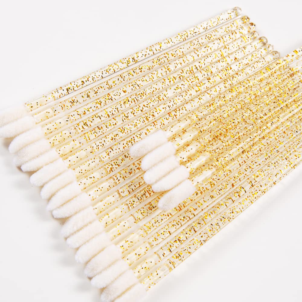100 Lip Applicators Disposable Lip Brush Crystal Lipstick Lip Gloss Stick, Lipstick Gloss Stick Applicator Perfect Makeup Tool (Gold)