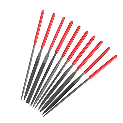 10Pcs Needle File Set Hardened Alloy Strength Steel Files- Mini Needle File Set Includes Round, Tapered Round, Half Round, Barrette, Crossing, Knife, Equaling, Warding, Square, and Three Square