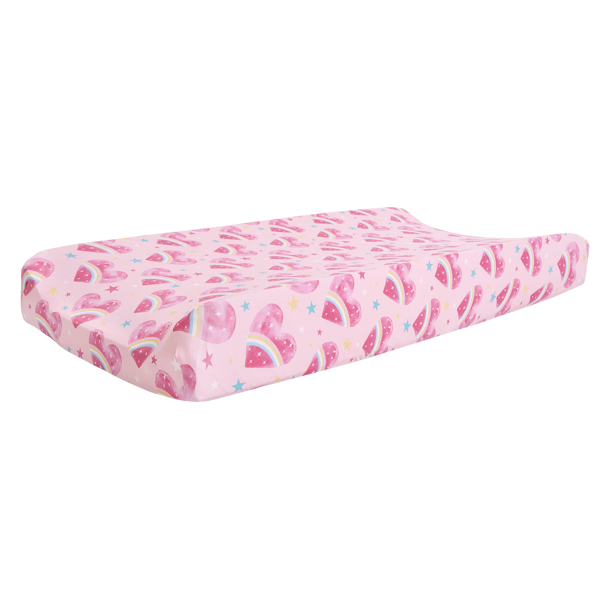 Posh Peanut Baby Changing Pad Cover Stretchy Viscose from Bamboo Viscose, for Standard 16" by 32" - Rainbow Hearts